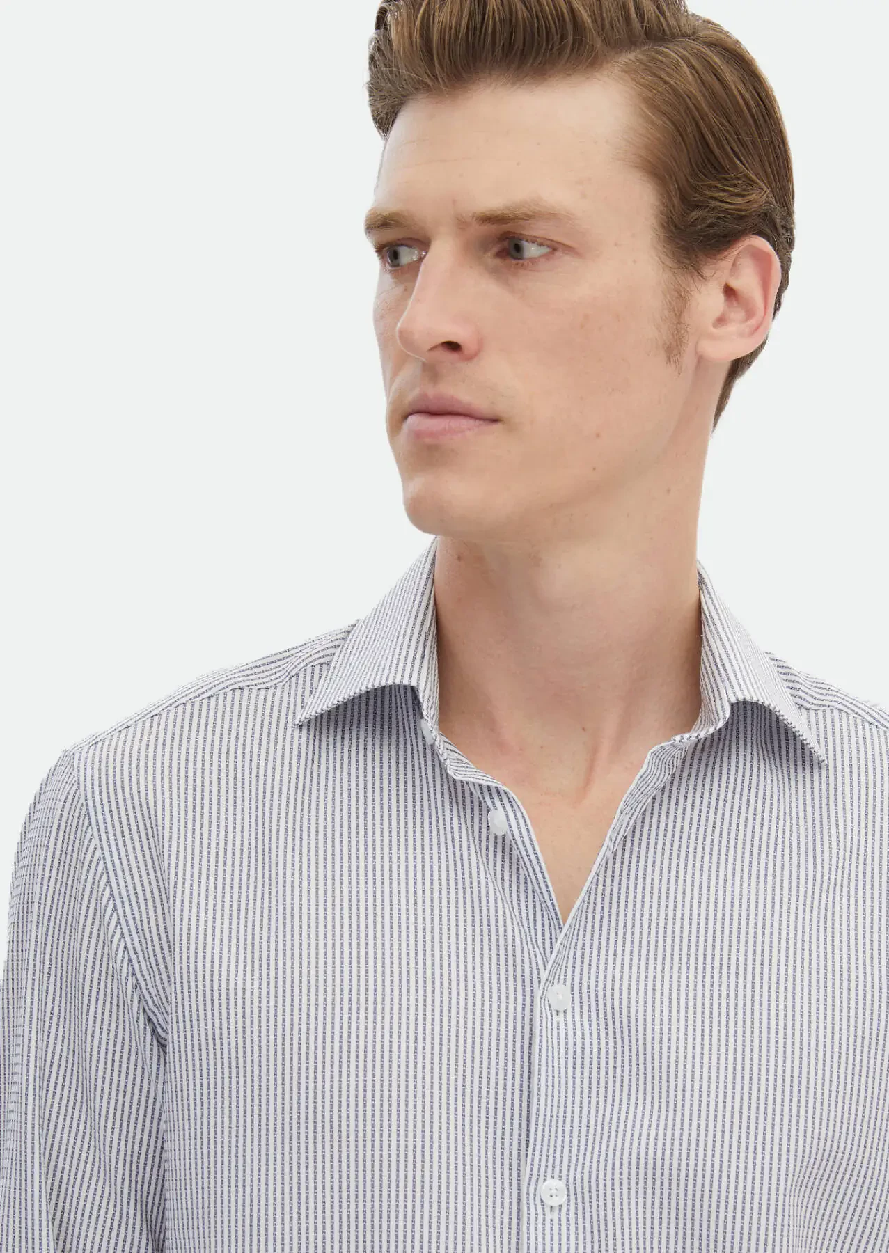 Navy Blue Striped Regular Fit Weaving Classical Cotton Blended Shirt